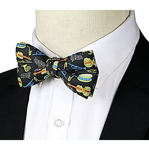 OCIA Boys Dinosaur Sharks Pattern Pre-Tied Bowtie Kids Adjustable Bow Tie Yellow Black Musical Instrument