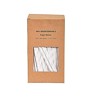 200-Pack Premium Biodegradable Paper Straws - Eco-Friendly Drinking Straws - Bulk Paper Straws for Juices, Smoothies and Party Decorations - 7.75" Long .25" Wide (Blue)