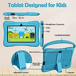 2023 Newest Kids Tablet, 7 Inch Tablet for Kids, 2GB 32GB(Support 128GB Expand), Parental Control Android 11.0, WiFi Bluetooth Dual Camera, YouTube, Netflix, Disney Plus, Case with Stand(Blue)