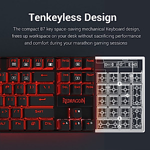 Redragon K552 Mechanical Gaming Keyboard 60% Compact 87 Key Kumara Wired Blue Switches for Windows PC Gamers (RED Backlit Black)