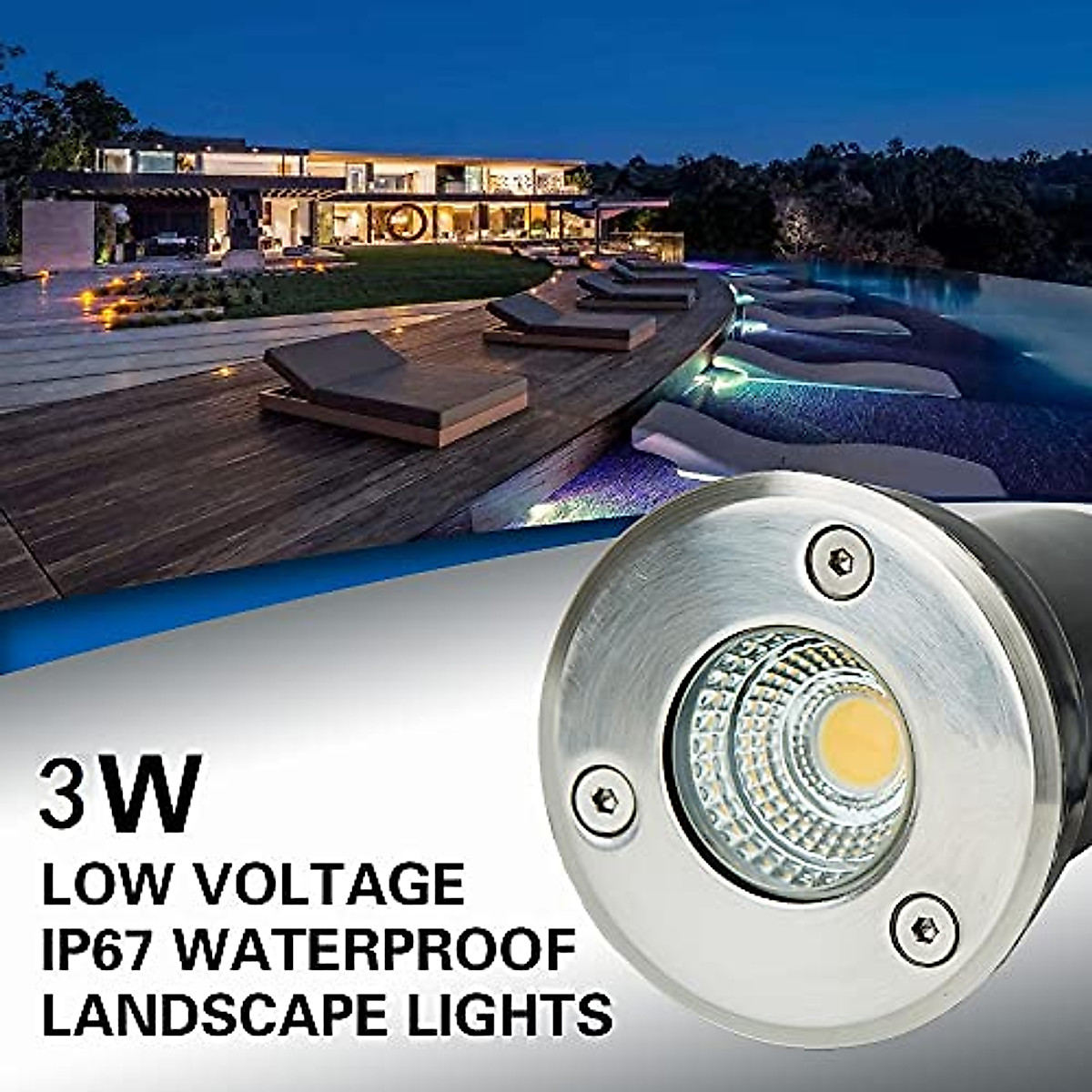 ELEGLO 12 Pack 3W Low Voltage Led Landscape Lights,12V/24V AC/DC Well Lights,IP67 Waterproof In Ground Light and Landscape Lighting for Garden,Yard, Driveway, Deck, Step Up Light(Warm White 12 Pack)