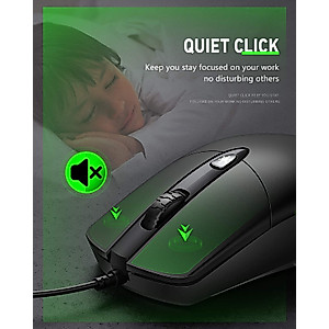 KKUOD Wired Mouse with Ergonomic Design Reduces Hand Fatigue Muscle Strain, Silent USB Computer Mouse, 1600 DPI Office and Home Mice (Black, Wired)