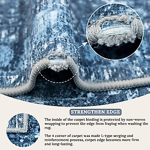 MUJOO Machine Washable Rugs 2'x3 ' Small Area Rugs Non Slip Boho for Entryway Kitchen Bathroom Bedroom Vintage Soft Low-Pile Navy Blue Area Rug.