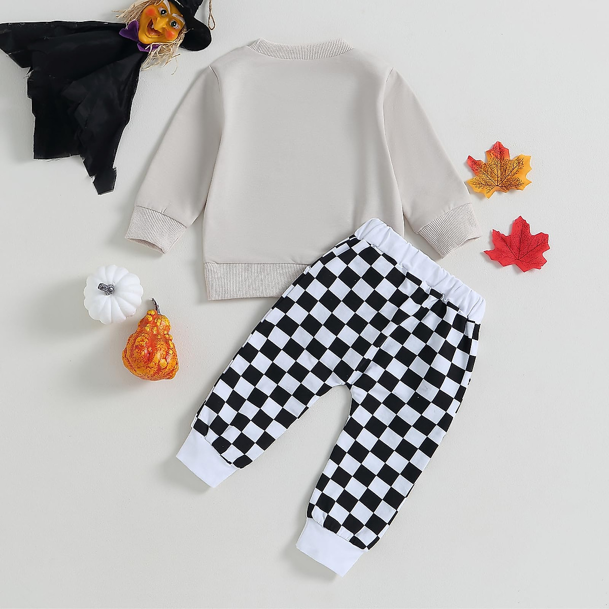 Lucikamy Toddler Baby Boy Halloween Outfit Long Sleeve Ghost/Pumpkin Sweatshirt Tops Elastic Pants 2PCS Fall Winter Clothes (Light Grey, 18-24 Months)