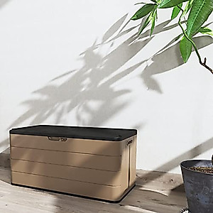 ADDOK 85 Gallon Deck Box Lockable, Resin Outdoor Garden Storage Box Waterproof, Bench Storage Boxes for Outside, Yard,Toys and Garden Tools (Brown)