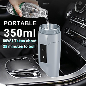 Portable 12V Car Kettle Boiler, Small Electric Travel Kettle, 80W Fast Water Heater, Mini Electric Tea Coffee Mug for Car, Automatic Shut-Off & Restart, Special Power Cord for Car Cigarette Lighters