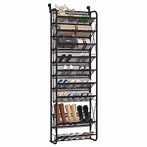 JSB 10 Tier Shoe rack Mesh fabric Over The Door Shoe Organizer X-structure Trouser hangers Closet Pantry Hanging Shoe Clothes Toys Storage Shelves (Black, 10 Tier)