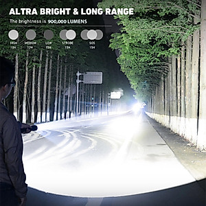 Rechargeable LED Flashlights High Lumens, 900,000 Lumen Brightest Flashlight with 5 Modes and Waterproof, Long Lasting Powerful Handheld Bright Flashlight for Emergencies Camping