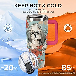 Shih Tzu 40 Oz Car Cup Stainless Steel Travel Mug Leak-Proof Insulated Tumbler with Handle Light Rose Red-style
