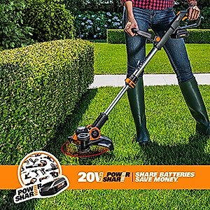 Worx WG163 GT 3.0 20V Cordless Grass Trimmer/Edger with Command Feed, 12in, 2 Batteries and Charger Included (Renewed)