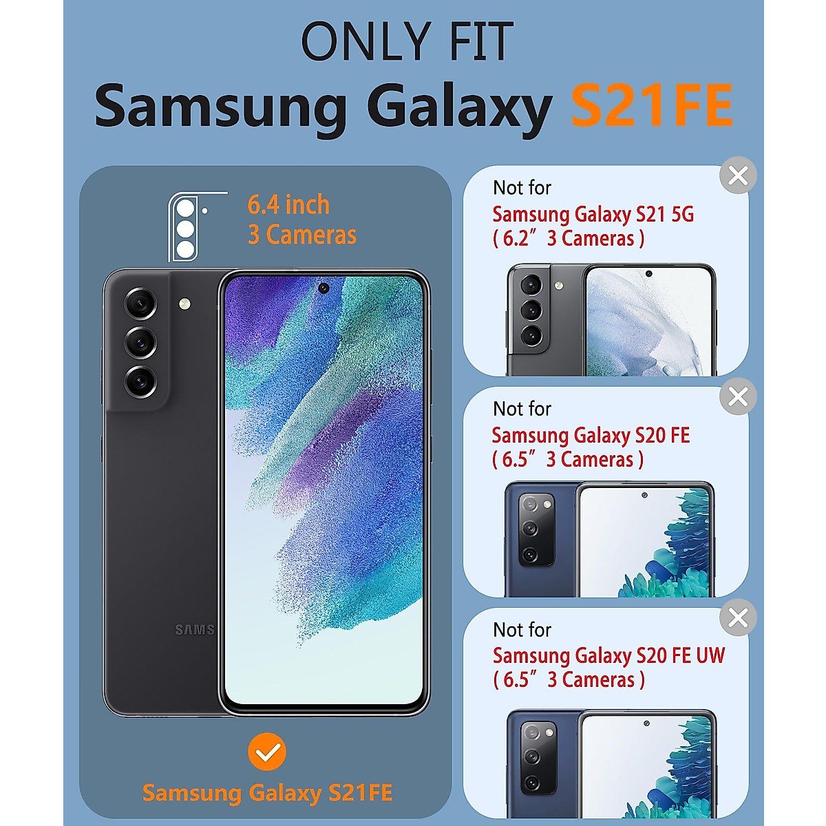 JXVM for Samsung Galaxy S21 FE Case: Dual Layer Protective Heavy Duty Cell Phone Cover Shockproof Rugged with Non Slip Textured Back - Military Protection Bumper Tough - 6.4inch (Blue Navy)