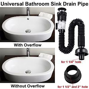 Bathroom Sink Drain Kit with Flexible Expandable P-Trap Sink Drain Pipe Tube Anti-Odor Bathroom Sink Drain Pipe for 1-1/4",1-1/2" and 2'' Drain Hole