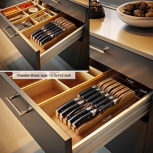 RAXCO Knives Set For Kitchen,13Pieces Kitchen Knife Set-6 Kitchen Knives,4 Steak Knifes,Drawer Knife Set With Built-in Sharpener