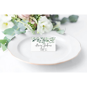 Your Main Event Prints Eucalyptus Tent Cards - Food Labels for Buffet and Decorations - Perfect for Birthdays, Baby Showers, Parties - Pack of 50
