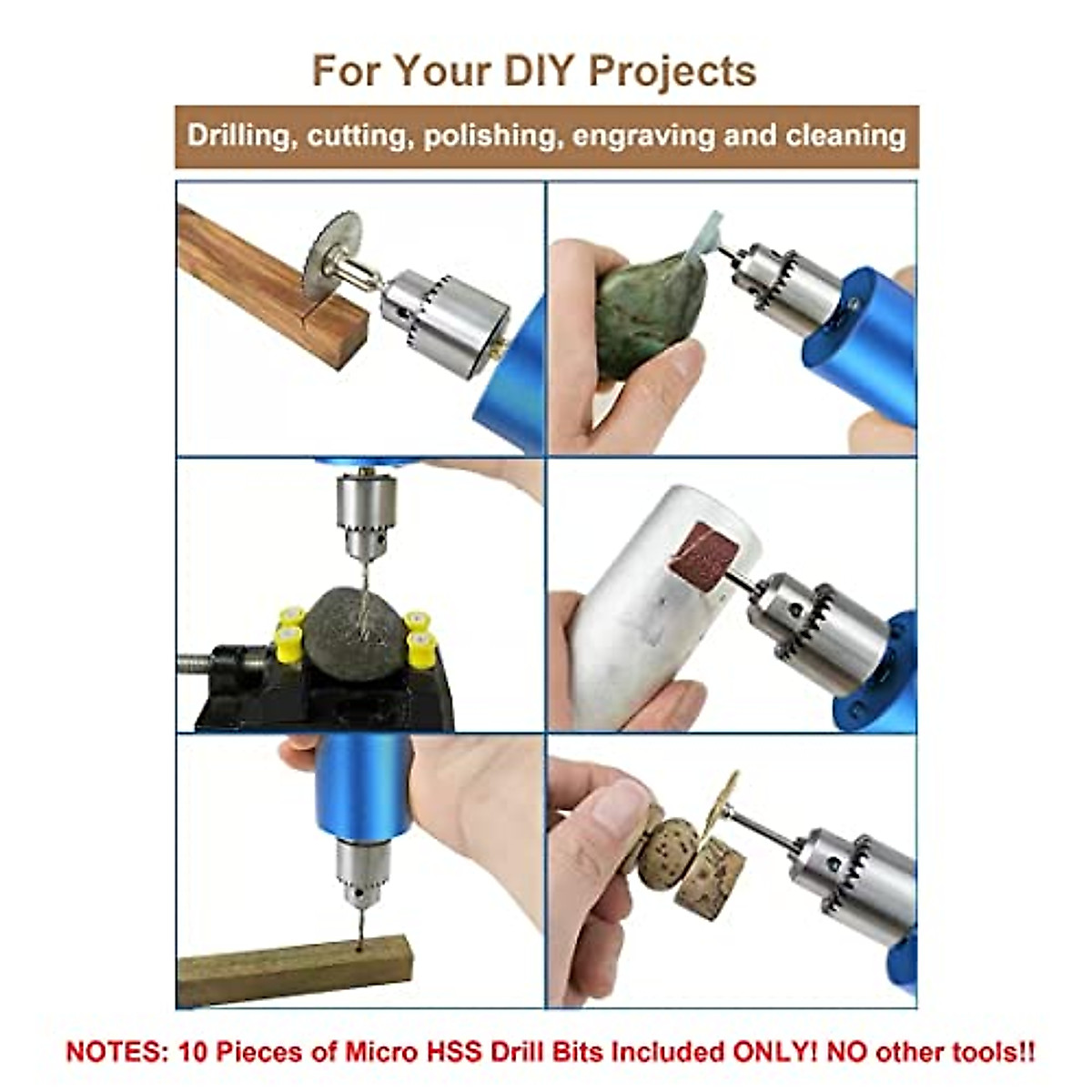 PlusRoc 0.3-4mm Mini Electric Hand Drill With 3-12V DC Variable Speed Control Power Adapter, Portable Handheld Drill For Crafting PCB Resin