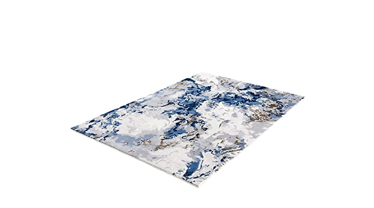 Abani Transitional Rug 4x6 Grey & Blue Watercolor - Modern & Durable