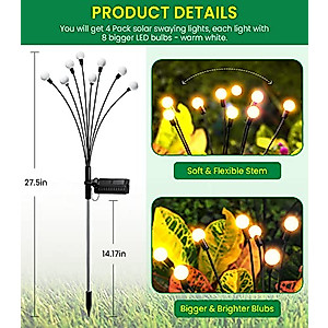 NEEMO Solar Garden Lights 4 Pack - Upgraded Brighter Firefly Lights Solar Outdoor with 8 LED, Swaying and Dancing, Solar Outdoor Lights, Pathway Lights Solar Powered for Yard Garden Patio (Warm white)
