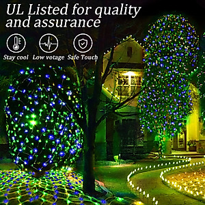 XURISEN 9.8ft x 6.6ft Christmas Net Lights,200 LED Mesh String Lights with Remote,8 Modes Connectable Net String Christmas Lights for Garden, Bushes, Wedding, Xmas Tree Decorations(Blue+Green)