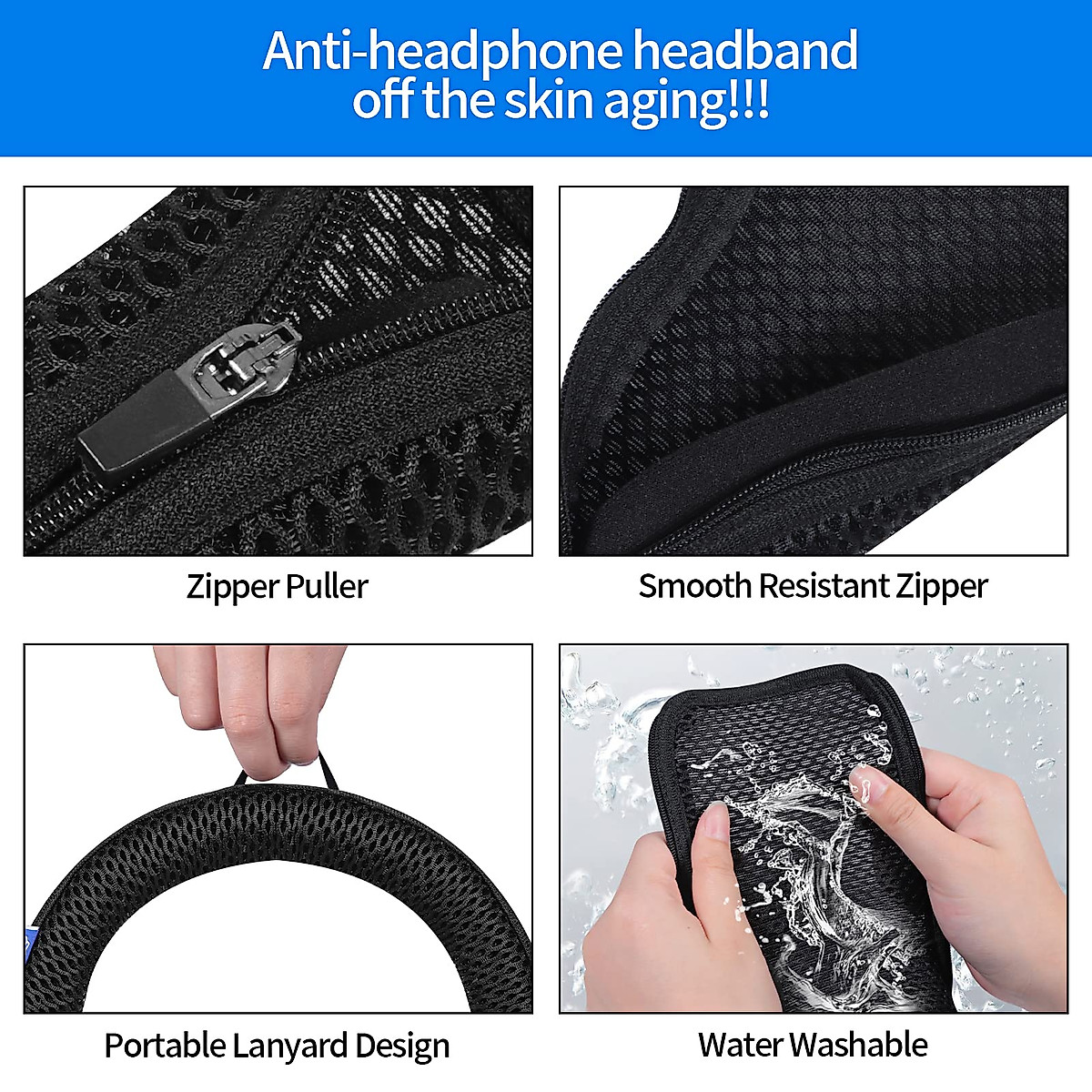 JHK Replacement Headphone Headband Covers for Sony WH-1000xm5 Headsets, Hook and Loop Headband Cover/Headband Protector Headband Cushion Easy Installation No Tool Needed(Black)