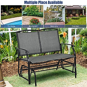 Giantex Patio Glider Benches for Outside, Swing Glider Chair with Steel Frame, 400 LBS Capacity, Patio Swing Rocker, 2-Person Loveseat for Backyard, Poolside, Lawn, Balcony, Porch Glider Bench(Gray)