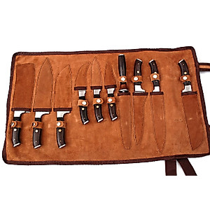 randy Handmade Damascus Kitchen Chef Knife Set - Professional Damascus Steel Knife Set - 10 pcs Japanese Damascus Knife Set With Leather Bag/Case(10801)