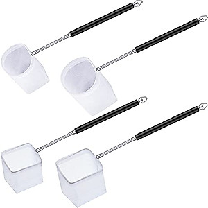 4 Pieces Fish Tank Shrimp Net Extendable Handle Shrimp Net Aquarium Stainless Steel Small Fishing Net Fish Shrimp Skimming Net with Adjustable Handle for Aquarium Fish Tank Pond (Black)
