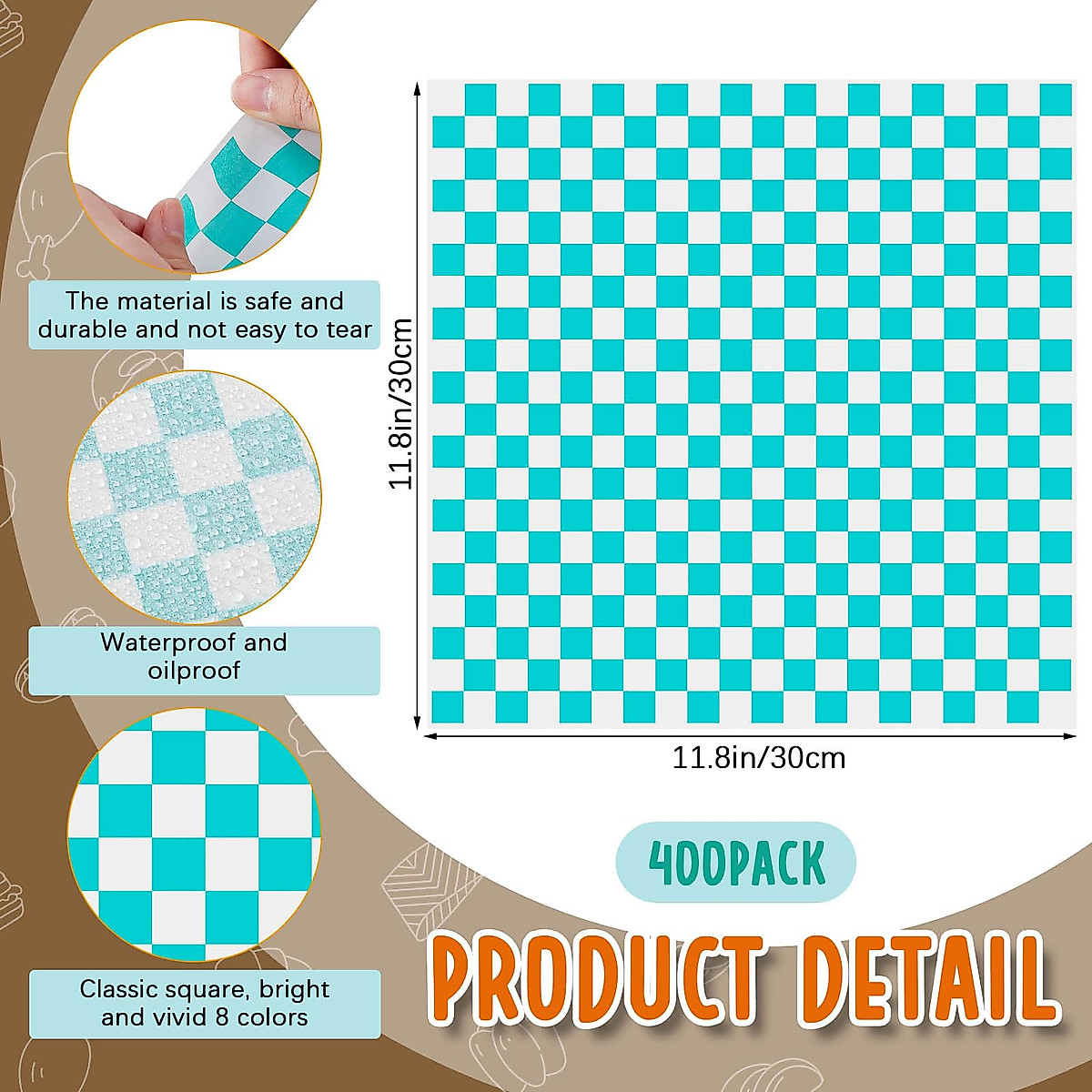 Tenceur 64 Pcs Fast Food Basket 400 Sheets Checkered Deli Liner Plastic Baskets for Food Basket Liners Plastic Food Trays with Parchment Paper for Restaurant Party Hot Dog Bread Burger, 8 Colors