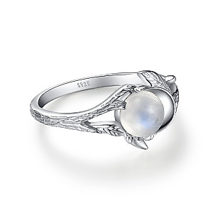 Angol Genuine Moonstone Ring for Women Sterling Silver Moonstone Moon Sun Ring Minimalist Statement Band Finger Ring with Box (7)