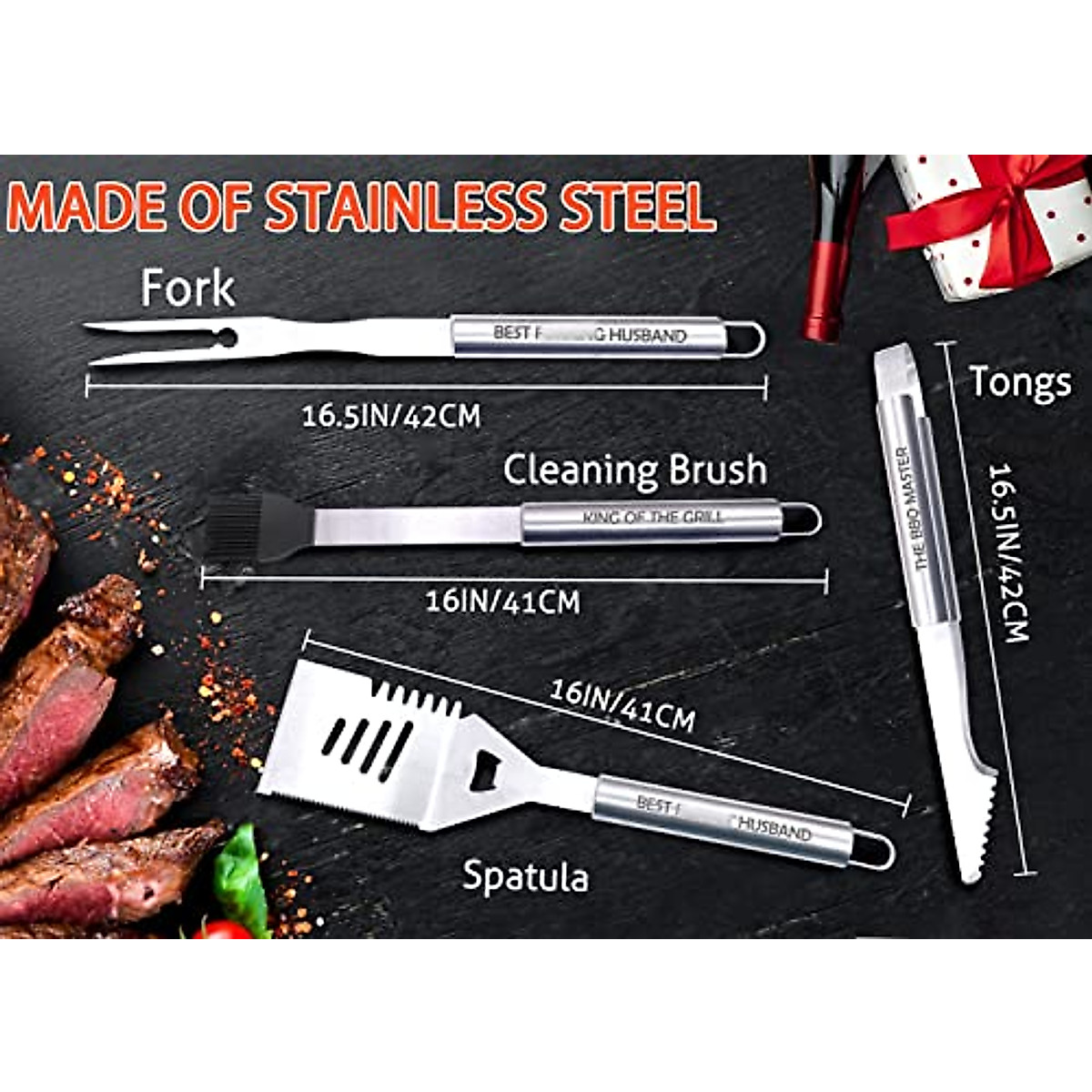 Valentines Day Gifts for Husband Personalized Unique Valentines Day Gifts for Him Husband, Grilling Men V Day Gift from Wife Stainless Steel BBQ Tool Gift for Husband Birthday Anversary Heavy Duty Set