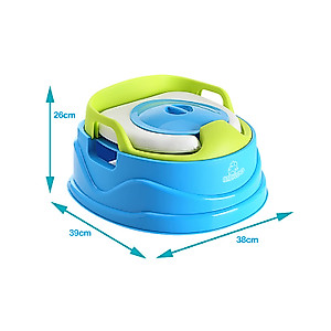 Babyloo 3 In 1 Bambino Booster Potty Training System with Free Standing Potty, Step Stool, and Toilet Mount for 1 to 6 Year Olds, Blue and Green