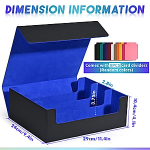 UAONO Card Storage Box for Trading Cards, 1800+ PU Leather Commander Card Deck Case, Magnetic Closure Card Holder Fits for Magic Game Cards (Black&Blue)