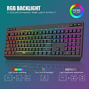 RedThunder K20 Wireless Keyboard and Mouse Combo, Full Size Anti-Ghosting Keyboard with Multimedia Keys + 7D 4800DPI Optical Mice, Rechargeable RGB Gaming/Office Set for PC Laptop Mac Xbox (Black)