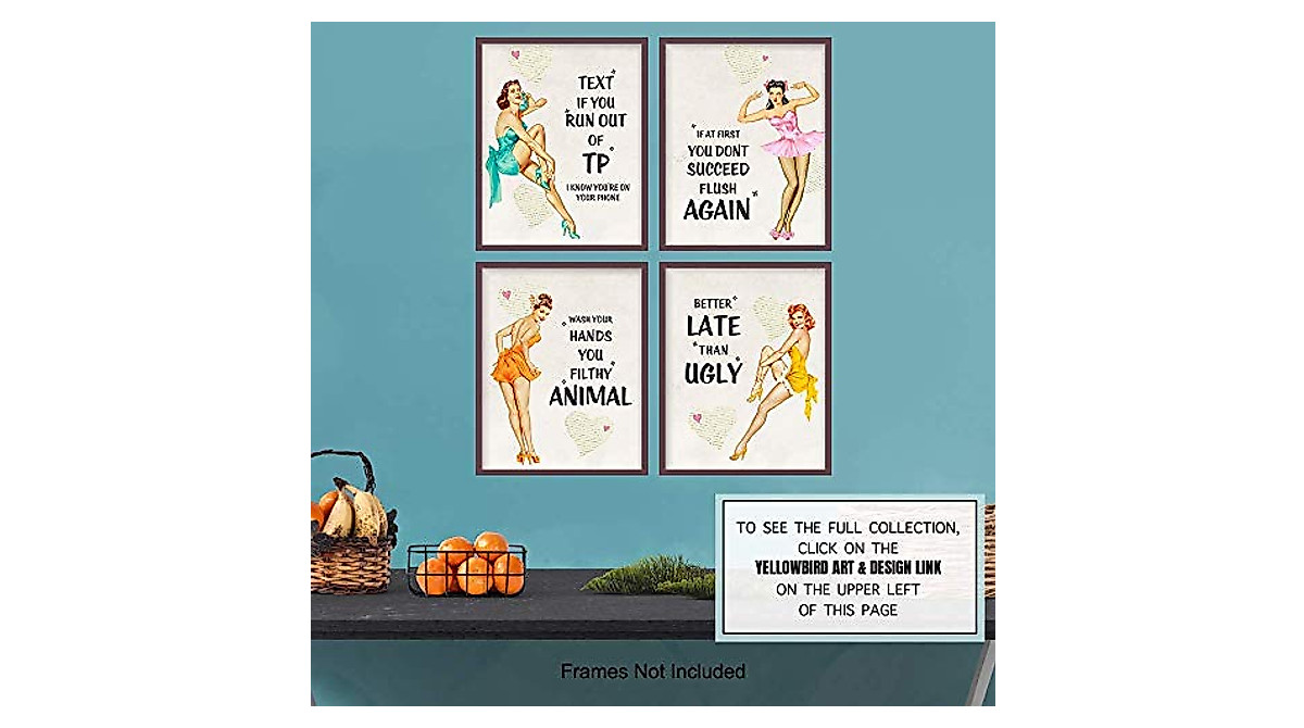 Pinup Girl Vintage Bathroom Decor - Funny Wall Art Prints