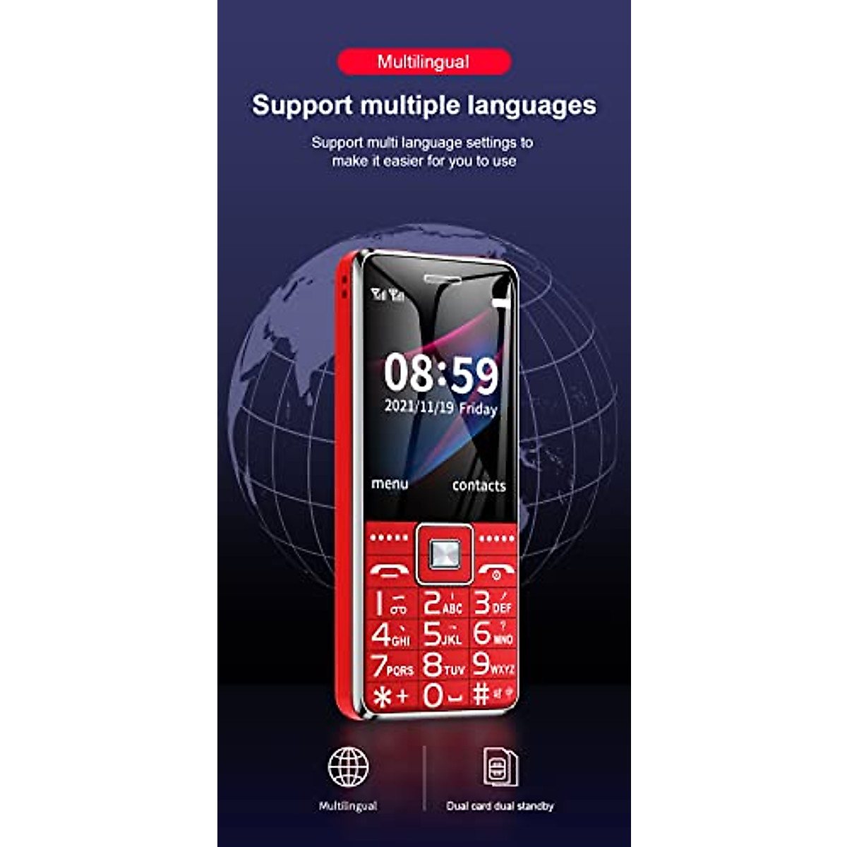 Unlocked GSM Big Button Feature Cell Phone for Elderly, 2.4" Screen Dual SIM 6800mAh Battery SOS Key Mobile Phone Easy to Use (Red)