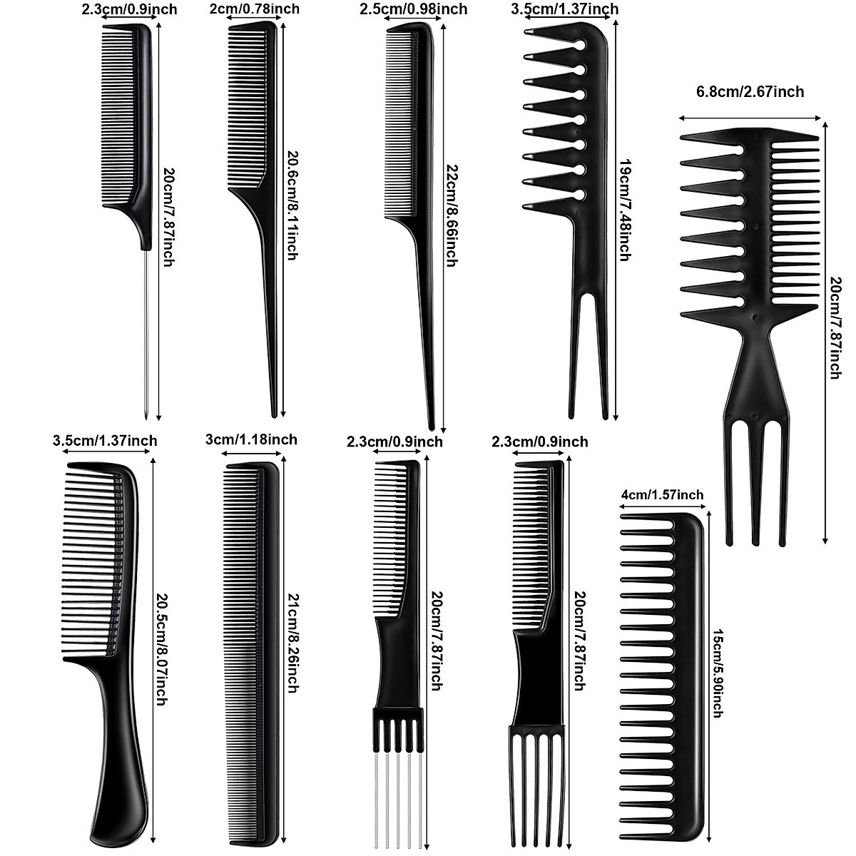 12 Pieces Hair Brush Comb Set Paddle Hair Brush Detangling Brush, Including 1 Airbag Massage Comb,1 Roller Brush and 10 Hair Styling Comb for Wet, Dry, Curly and Straight Hair (Black)