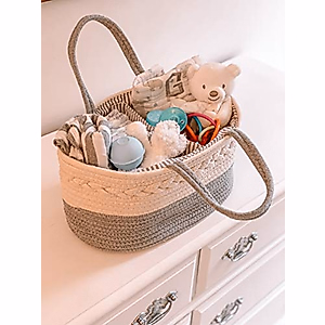Stroller Society Diaper Caddy Organizer for Baby, Nursery Storage Basket, Cotton Rope Storage Basket (Gray)
