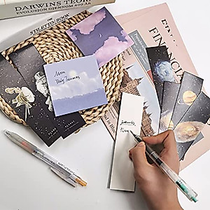 Daily Treasures 30Pcs Space Theme Bookmarks, Colorful Universe Book Markers with 3Pack Moon Sticky Notes-Double Side Galaxy Planet Spaceship Inspirational Bookmarks for Space Enthusiasts, Book Lovers