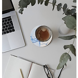 Coasters for Drinks, Absorbent Ceramic Stone Coaster Set with Metal Holder Stand, Drink Coasters with Cork Base, Housewarming Gifts for Home Decor, 4 Inches,Set of 6-Light Blue Marble