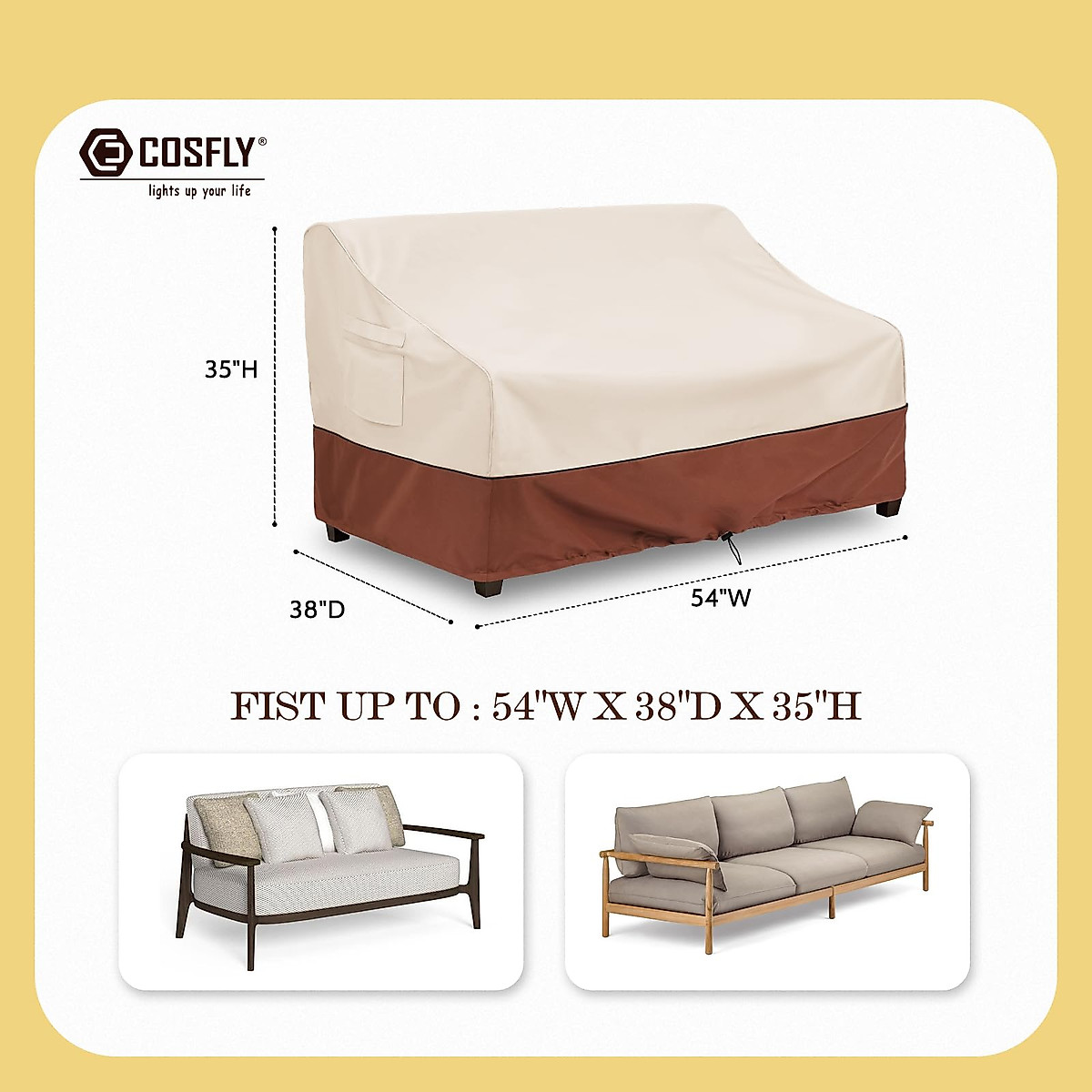 COSFLY Patio Furniture Covers Waterproof for Sofa, Outdoor Loveseat Covers for Lawn Heavy Duty Fits up to 54W x 38D x 35H inches