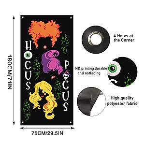 Halloween door cover, Halloween Hocus Pocus Halloween Three sisters door cover, Halloween party decoration front door logo banner indoor and outdoor Halloween supplies (29.5x71 inches