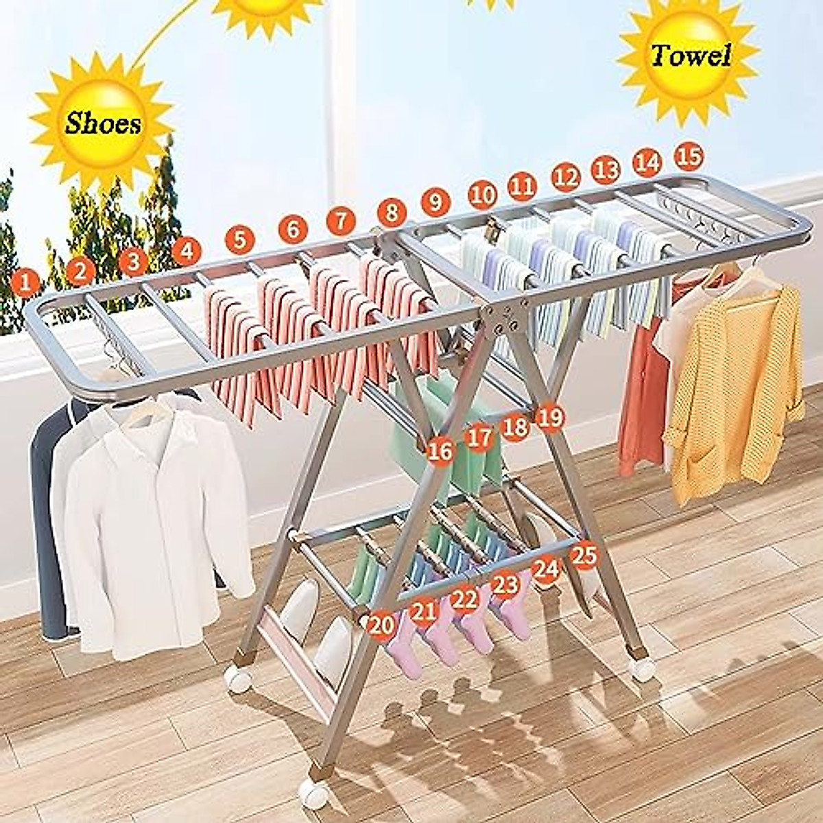 Clothes Drying Racks Outdoor, Heavy Duty Laundry Drying Rack, Portable Drying Rack Clothing, Folding Space Saving Garment Rack, Blanket Rack Clothesline, for Indoor Outdoor