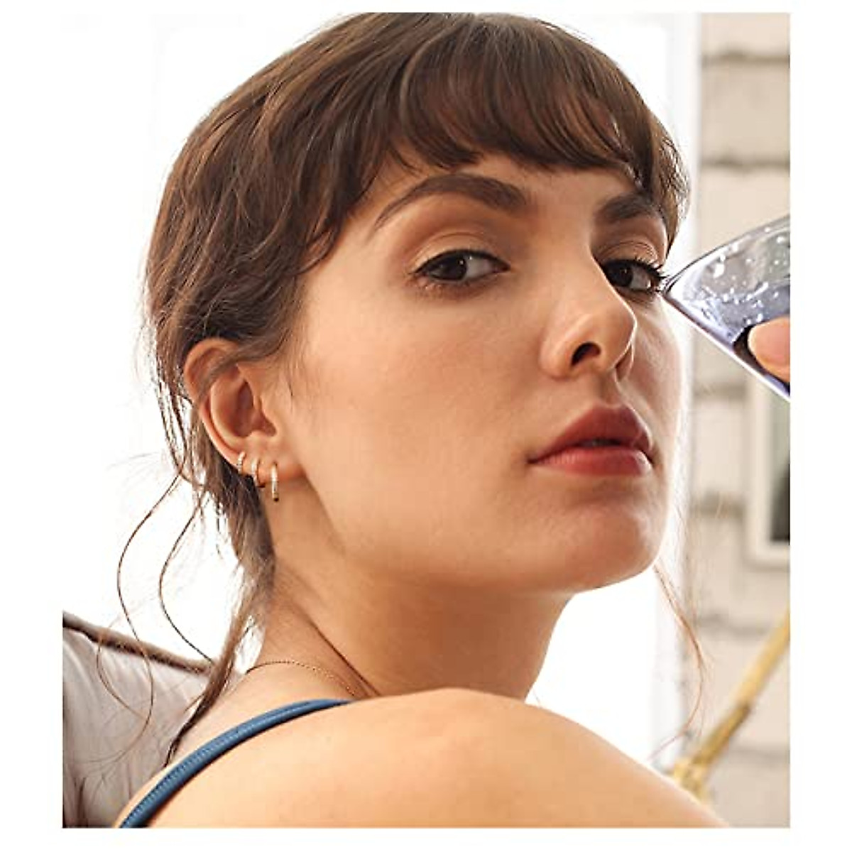 MOROYA 10 Pairs Cuff Earrings for Women ,Zircon Needle Ear Cuffs Wrap Stud Earrings Minimalist Trendy Dainty Ear Wrap Piercing Earrings, Copper, created zircon gemstone