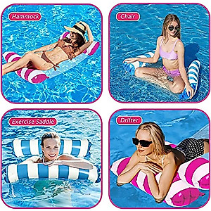 【4 Pack】 Premium Swimming Pool Float Hammock, Multi-Purpose Inflatable Hammock (Saddle, Lounge Chair, Hammock, Drifter), Water Hammock Lounge (Dark & Light Blue & Orange & Pink) …