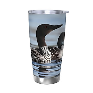 NONHAI 20 oz Tumbler with Straw Lid Vacuum Insulated Cup Stainless Steel Water Bottle Loon Birds Travel Mug Double Walled Vacuum Thermal Cups for Hot and Cold Drinks