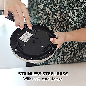 OVENTE Electric Stainless Steel Hot Water Kettle 1.7 Liter Victoria Collection, 1500 Watt Power Tea Maker Boiler with Auto Shut-Off Boil Dry Protection Removable Filter and Water Gauge, Black KS777B