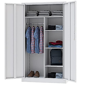 Letaya Metal Storage Cabinets Locker with Lock Door, 72'' Clothing Coat Steel Storage Freestanding Wardrobe for Office, Home, School, Employee,Gym,Fire Department (White)