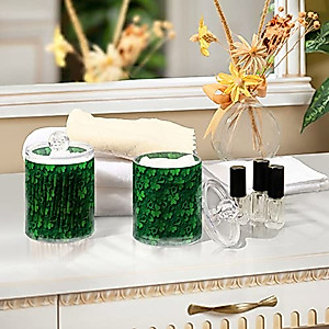ALAZA 4 Pack Qtip Holder Dispenser Shamrock St. Patrick's Day Bathroom Organizer Canisters for Cotton Balls/Swabs/Pads/Floss,Plastic Apothecary Jars for Vanity