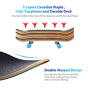 Easy_Way Complete Skateboards- Standard Skateboards for Beginners Kids Boys Girls Teenager- 31''x 8''Canadian Maple Cruiser Pro Skate Board, Skateboards (Deer)