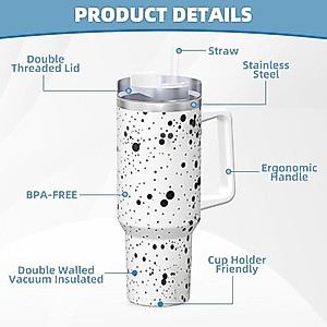 HULIBIN Black And White Dot Print Double Deck Stainless Steel Travel Coffee Cup With Lid 40 Oz Ice Bully Cup