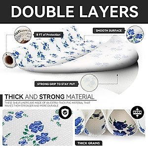 RAY STAR Shelf Liner, 18 Inch x 8 Feet Non Adhesive Blue Floral Kitchen Cabinet Liner for Pantry Drawer Vanity, Strong Grip Non Slip Waterproof, Shelf Liners for Kitchen Cabinets Cupboard